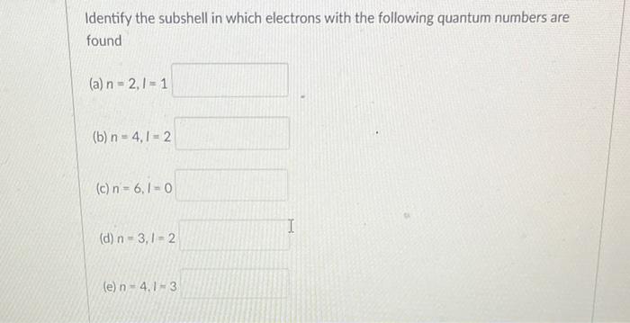 Solved Identify the subshell in which electrons with the | Chegg.com