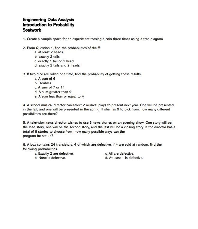 Solved Engineering Data Analysis Introduction to Probability | Chegg.com