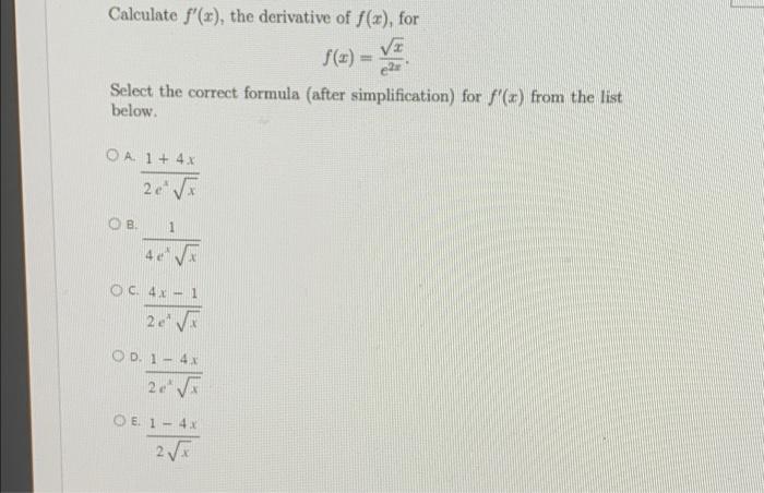 Solved Calculate f′(x), the derivative of f(x), for | Chegg.com