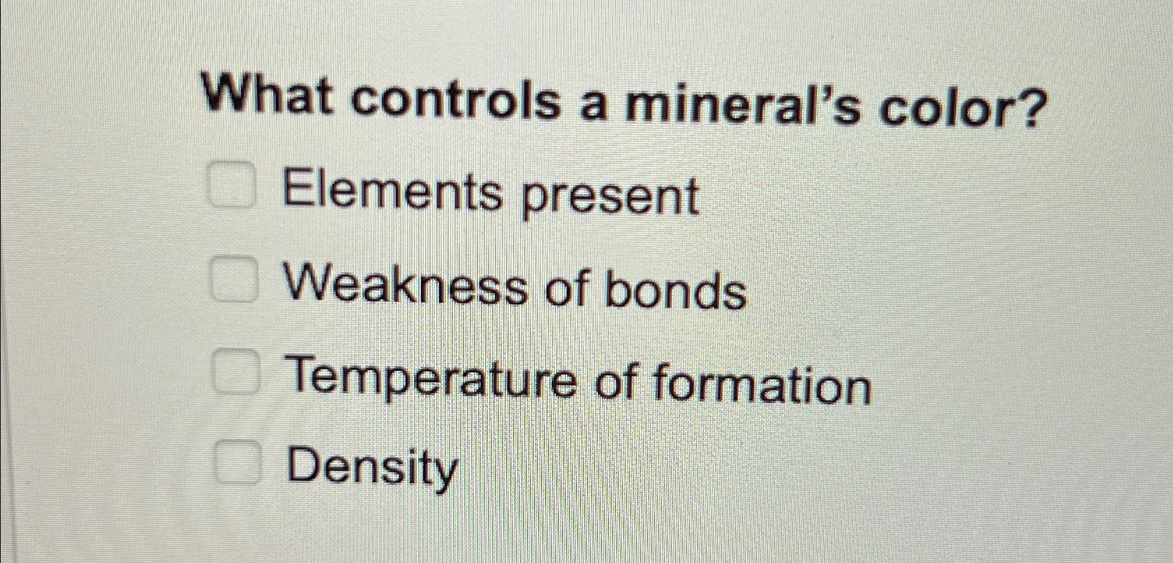 Solved What controls a mineral's color?Elements | Chegg.com