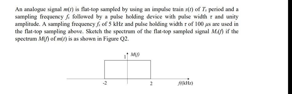 Solved An analogue signal m(t) is flat-top sampled by using | Chegg.com
