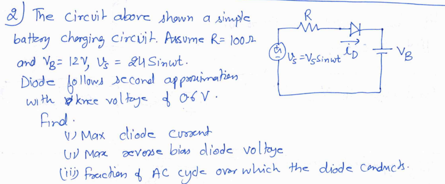 Solved The circuit above shown a simplebattery charging | Chegg.com
