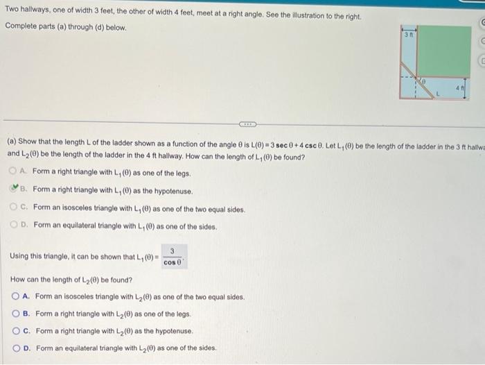 Solved Two hallways, one of width 3 feet, the other of width | Chegg.com