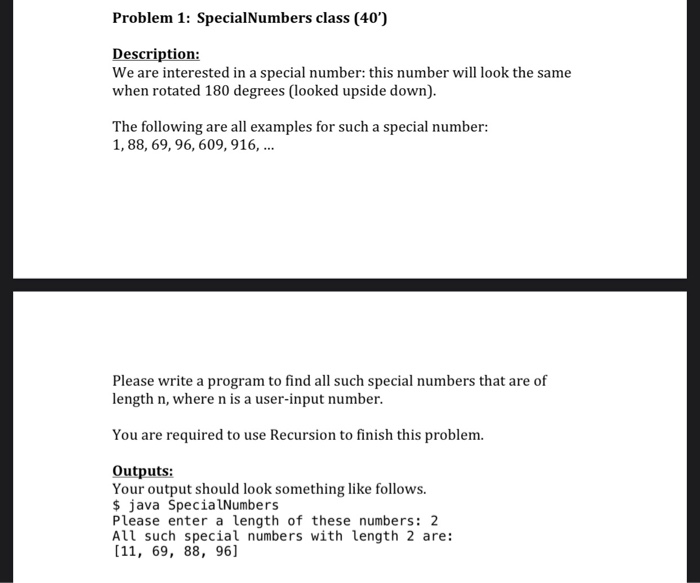 Solved Problem 1: SpecialNumbers class (40') Description: We | Chegg.com