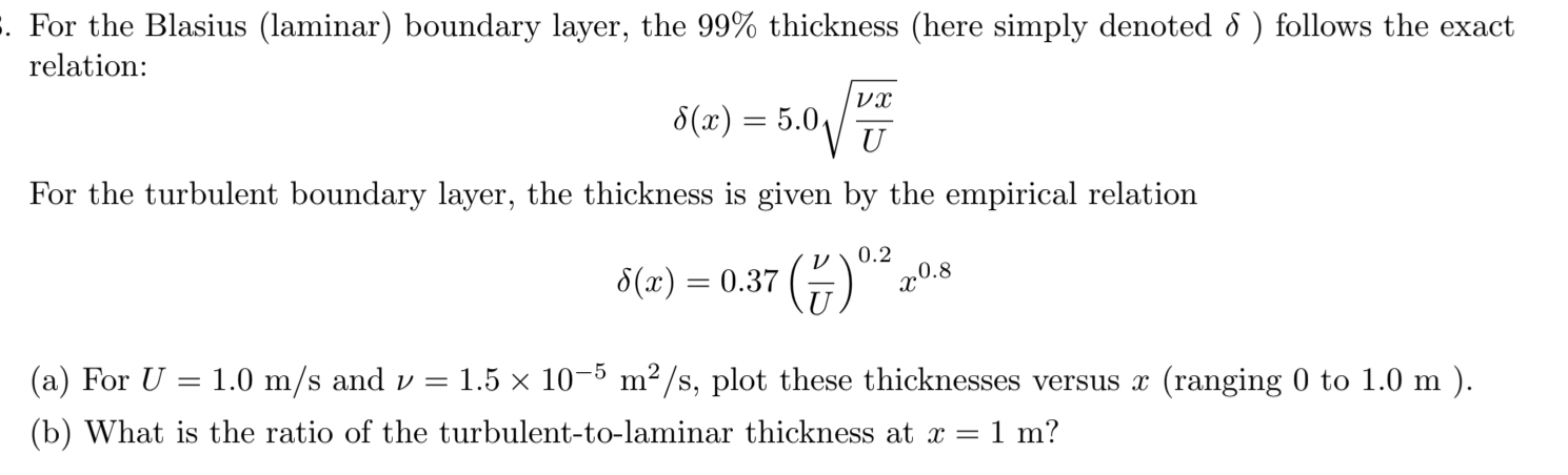 For the Blasius (laminar) ﻿boundary layer, the 99% | Chegg.com