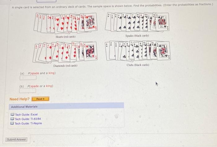Solved A single card is selected from an ordinary deck of | Chegg.com