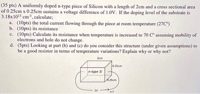 Solved 35 Pts A Uniformly Doped N Type Piece Of Silicon