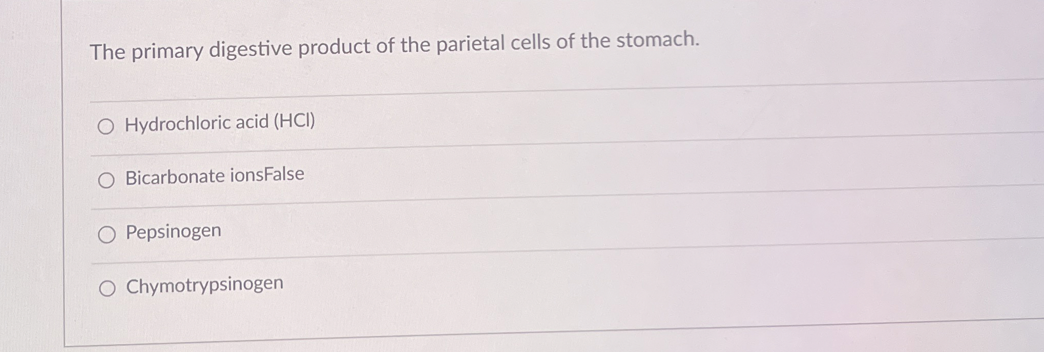 Solved The primary digestive product of the parietal cells | Chegg.com