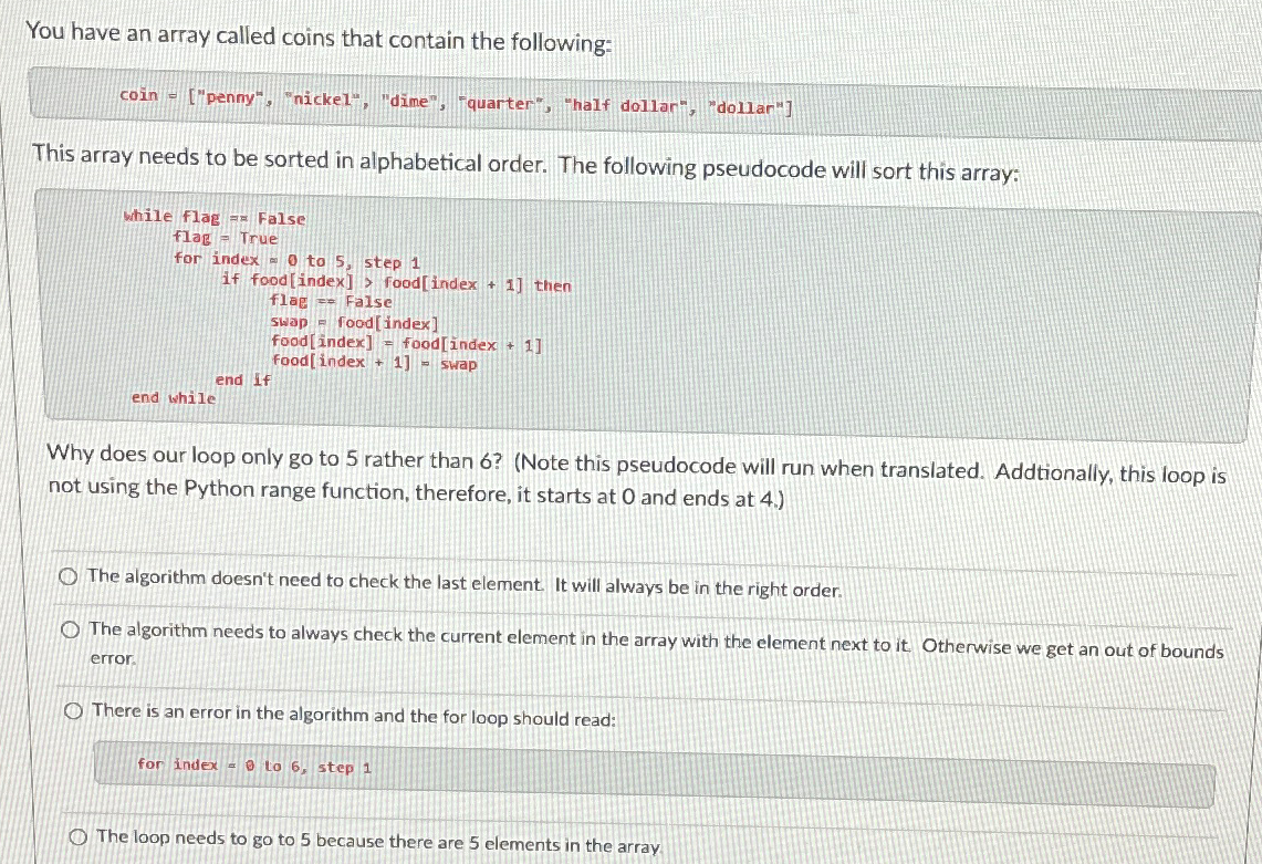 Solved You have an array called coins that contain the | Chegg.com