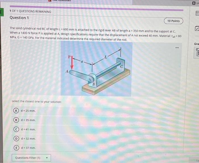 Solved The solid cylindrical rod BC of length L=600 mm is | Chegg.com