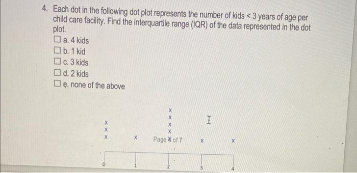 Solved 4. Each dot in the following dot plot represents the | Chegg.com