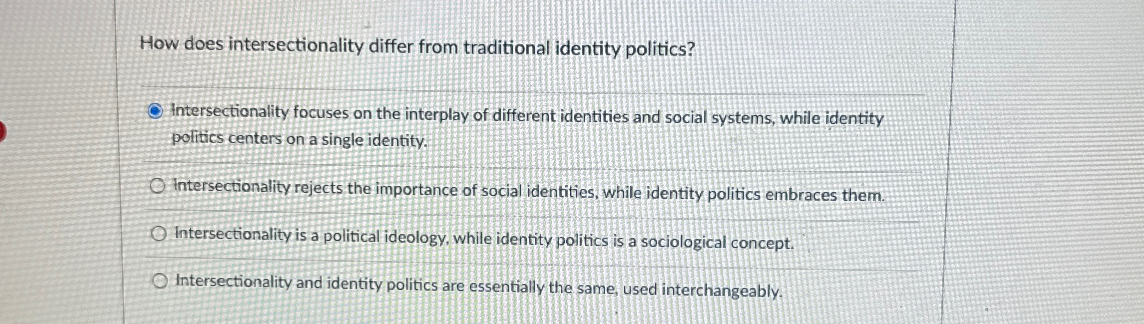 Solved How does intersectionality differ from traditional | Chegg.com