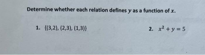Solved Determine Whether Each Relation Defines Y As A