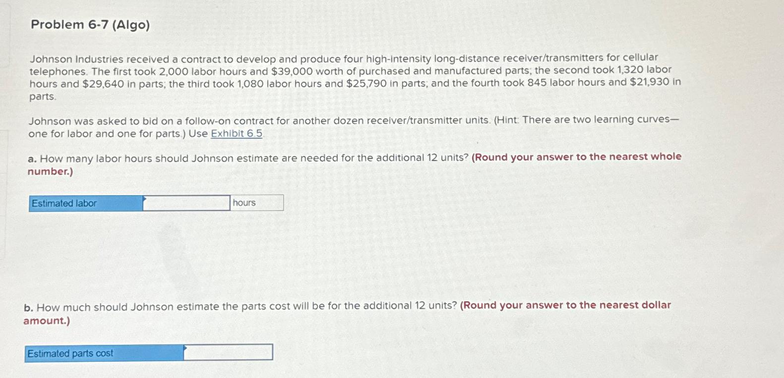 Solved Problem 6.7 (Algo)Johnson Industries received a | Chegg.com