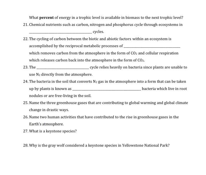 Solved What percent of energy in a trophic level is | Chegg.com