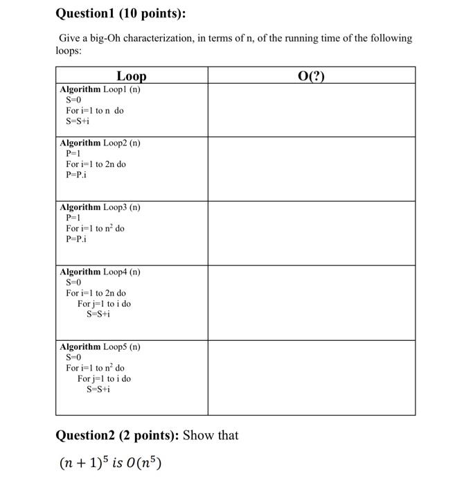 Solved Question1 (10 points): Give a big-Oh | Chegg.com