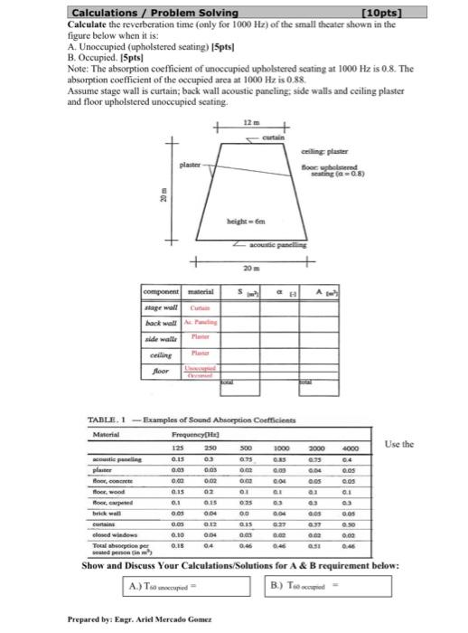 Solved Calculations / Problem Solving [10pts] Calculate the | Chegg.com