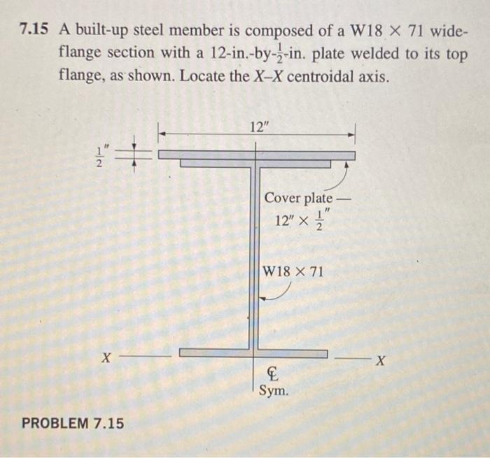Solved 7.15 A built-up steel member is composed of a W18 x | Chegg.com