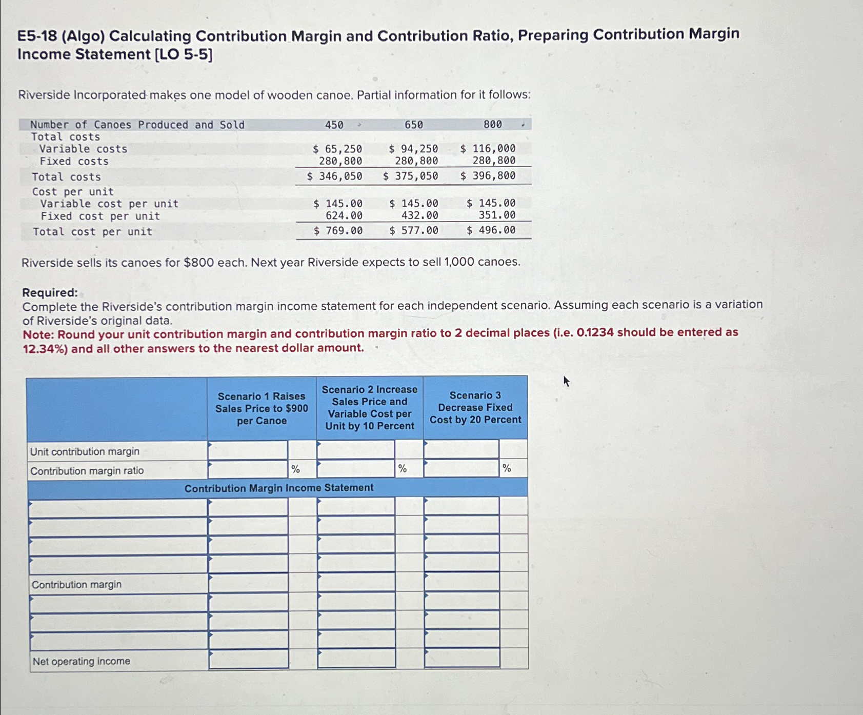 Solved E5-18 (Algo) ﻿Calculating Contribution Margin and | Chegg.com
