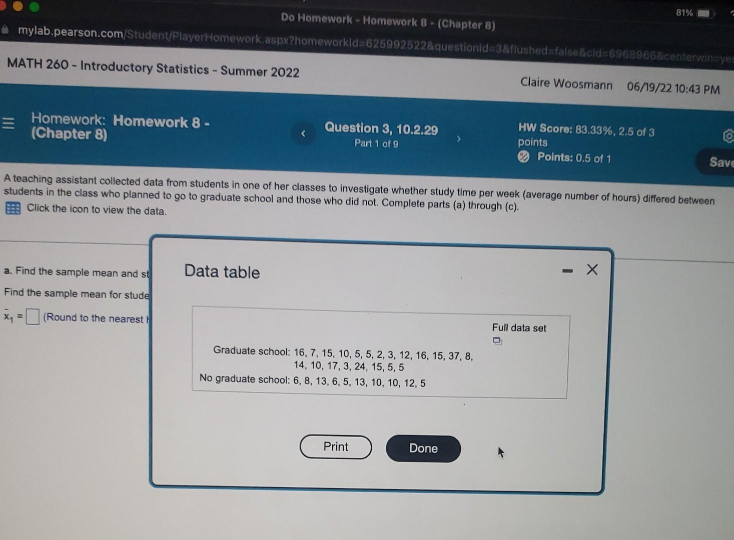 Solved A teaching assistant collected data from students in | Chegg.com