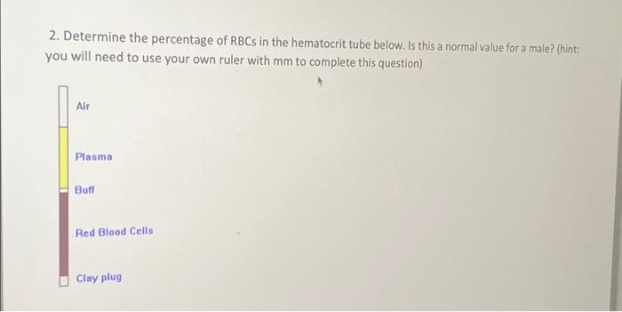 Solved 2. Determine the percentage of RBCs in the hematocrit | Chegg.com