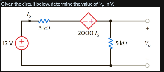 Solved Given the circuit below, determine the value of Vo | Chegg.com