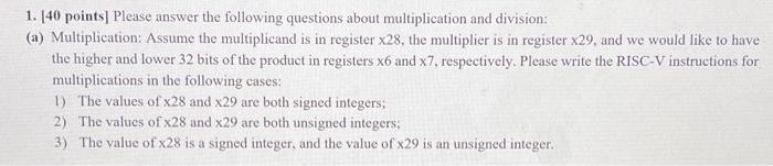 Solved 1. [40 points] Please answer the following questions | Chegg.com