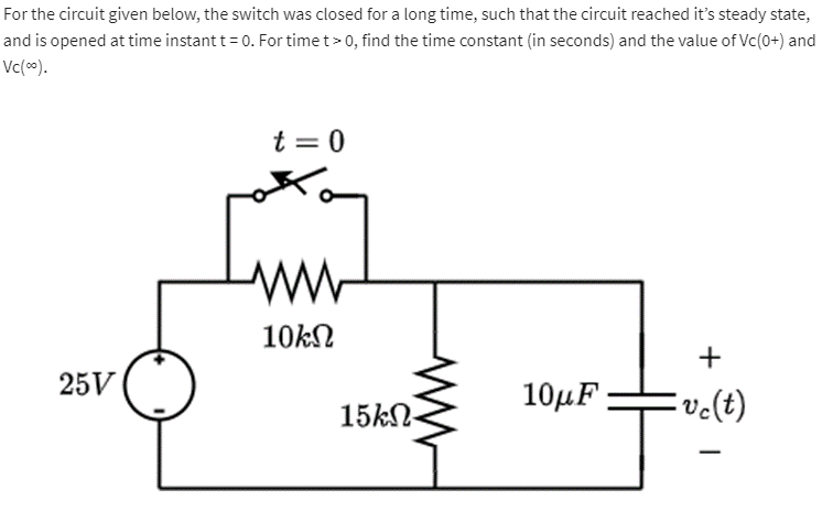 Solved For the circuit given below, the switch was closed | Chegg.com