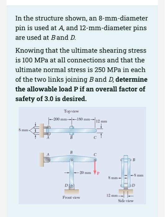 Solved In the structure shown, an 8-mm-diameter pin is used | Chegg.com
