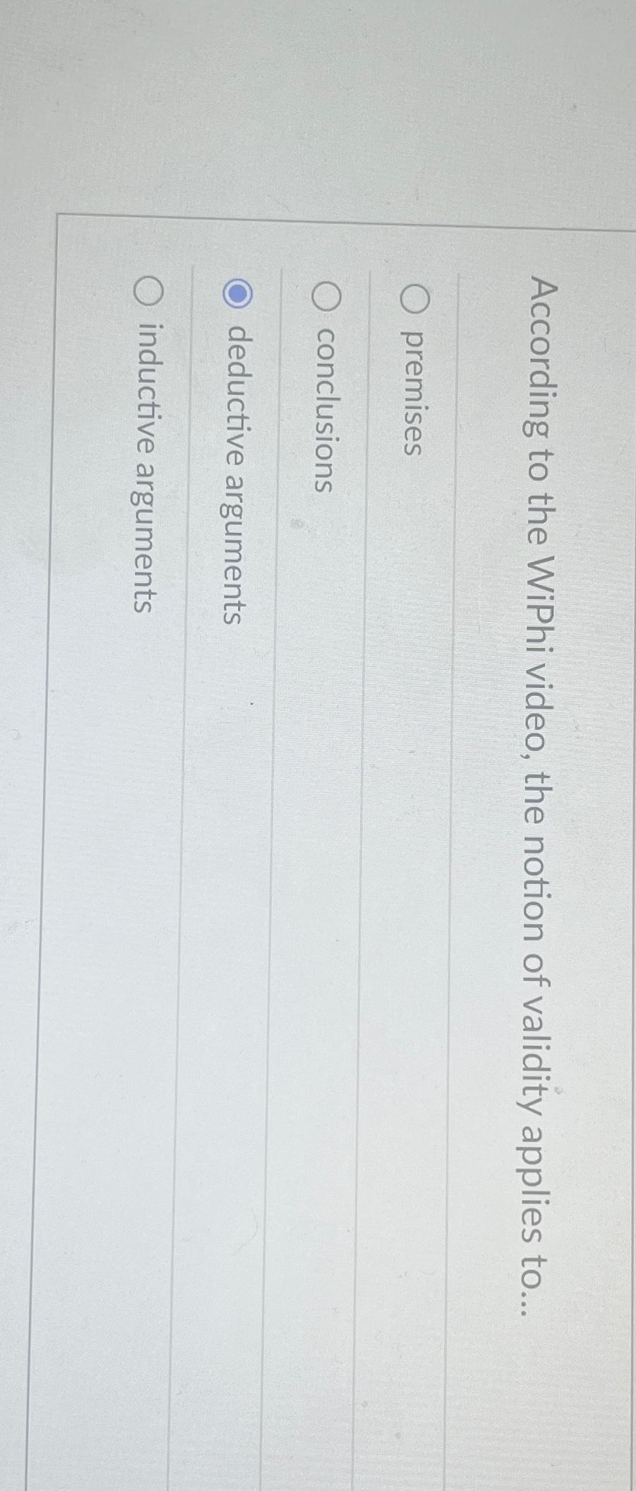 Solved According to the WiPhi video, the notion of validity | Chegg.com