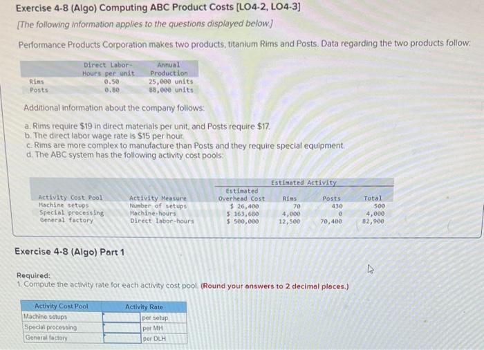 Solved Exercise 4-8 (Algo) Computing ABC Product Costs | Chegg.com