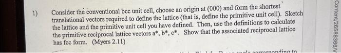 Solved Consider the conventional bcc unit cell, choose an | Chegg.com