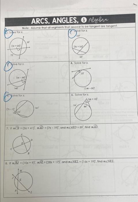 Solved ARCS, ANGLES, 0 Algebra Note: Assume that all | Chegg.com