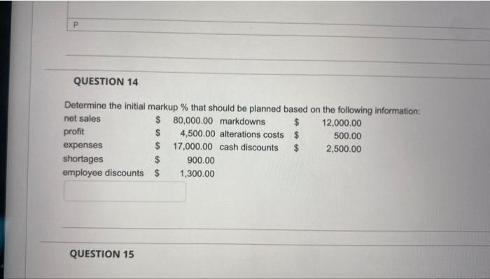 Solved Determine the initial markup \% that should be | Chegg.com