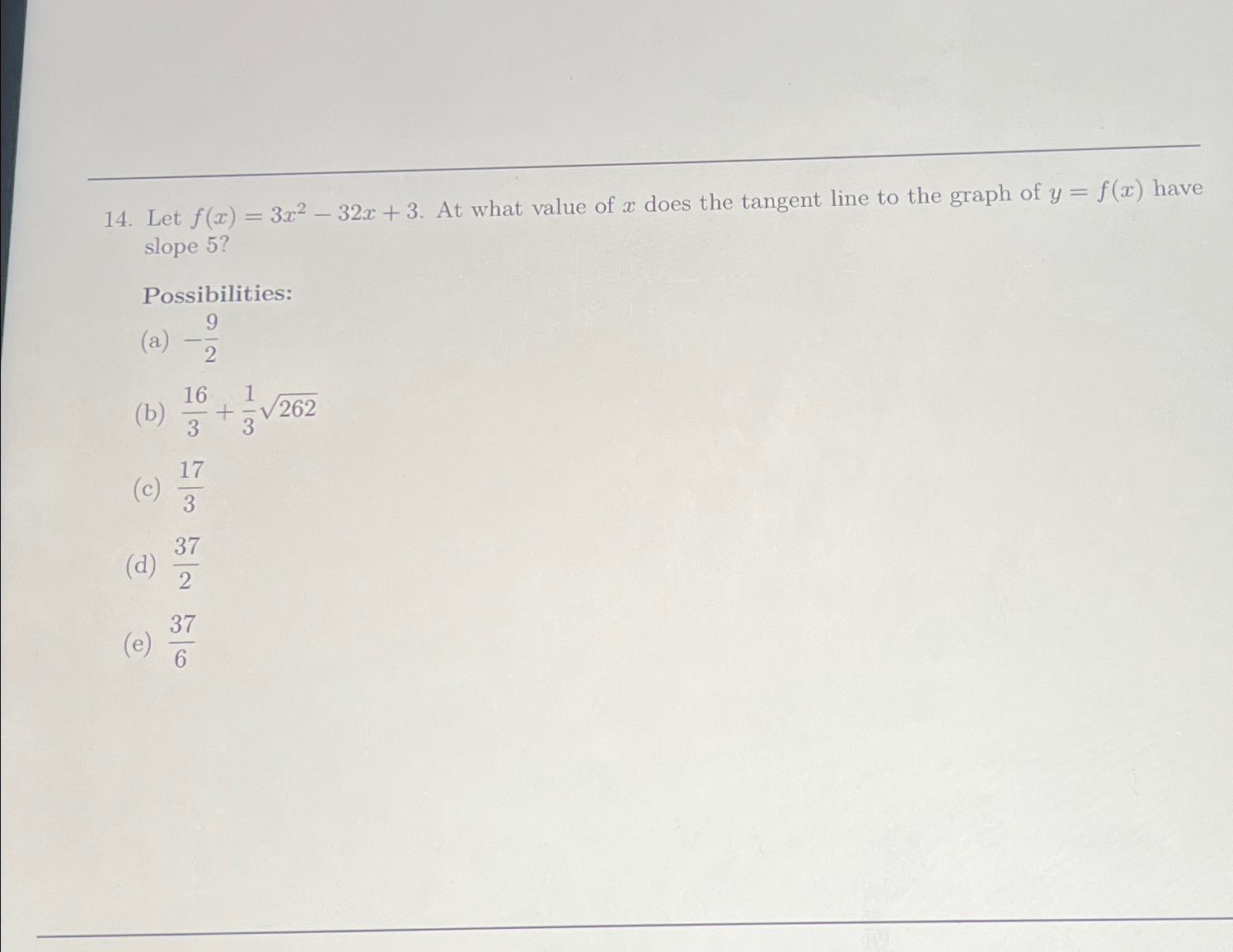 Solved Let f(x)=3x2-32x+3. ﻿At what value of x ﻿does the | Chegg.com
