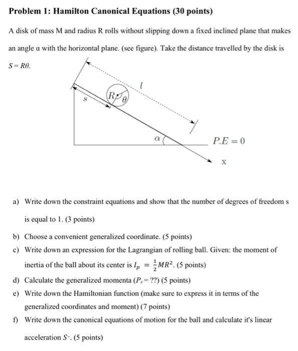 Solved Problem 1: Hamilton Canonical Equations (30 points) A | Chegg.com