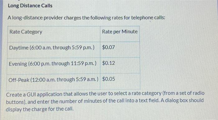 Solved Long Distance Calls Along-distance provider charges | Chegg.com