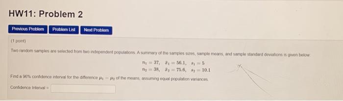 Solved HW11: Problem 2 Previous Problem Problem List Nest | Chegg.com