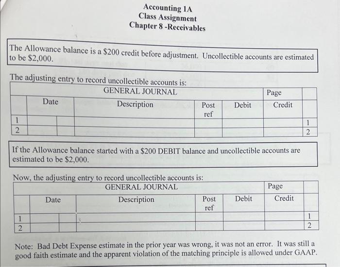 Solved The Allowance balance is a $200 credit before | Chegg.com