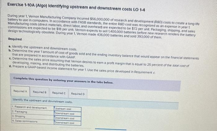 Solved Exercise 1-10A (Algo) Identifying upstream and | Chegg.com