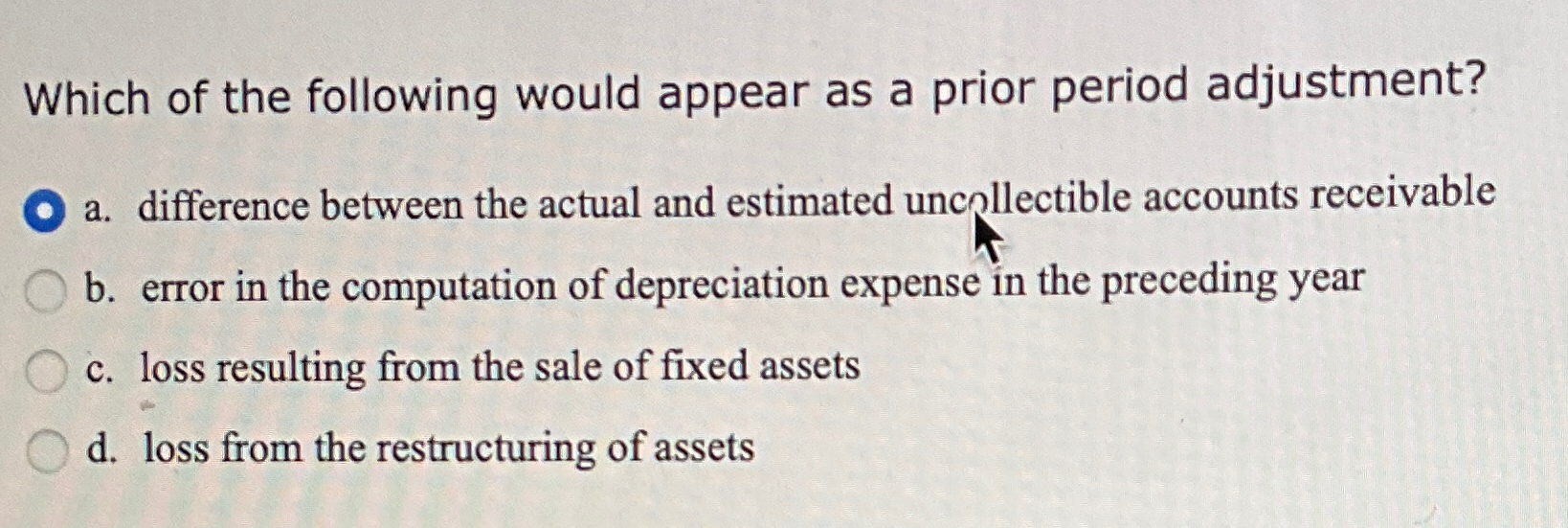Solved Which of the following would appear as a prior period | Chegg.com