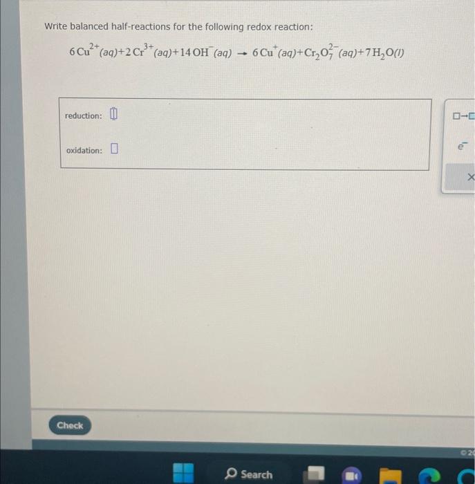 Solved Write balanced half-reactions for the following redox | Chegg.com