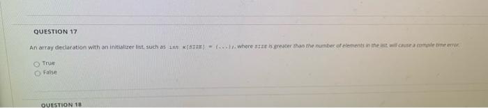 Solved QUESTION 17 An array declaration with an initializer | Chegg.com