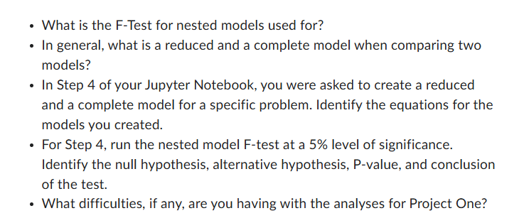 What is ﻿the F-Test for nested models used for? | Chegg.com