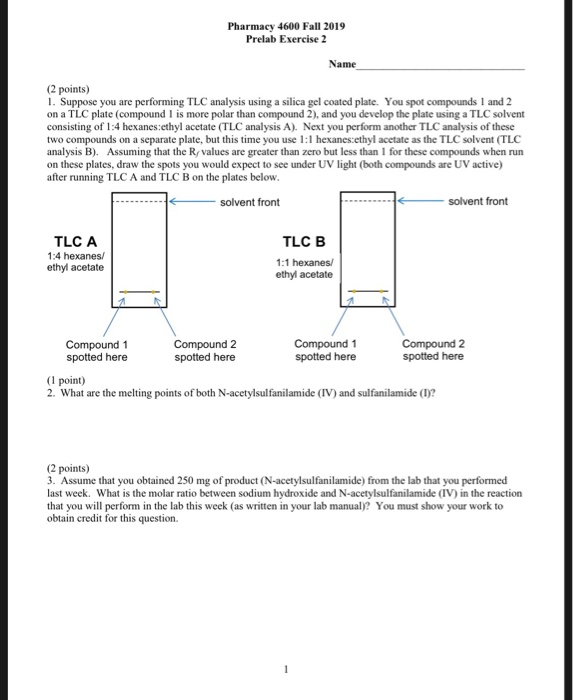 Solved Pharmacy 4600 Fall 2019 Prelab Exercise 2 Name (2 | Chegg.com