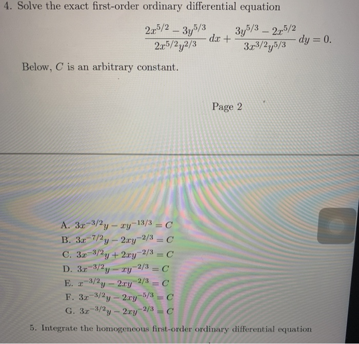 Solved 4. Solve the exact first-order ordinary differential | Chegg.com