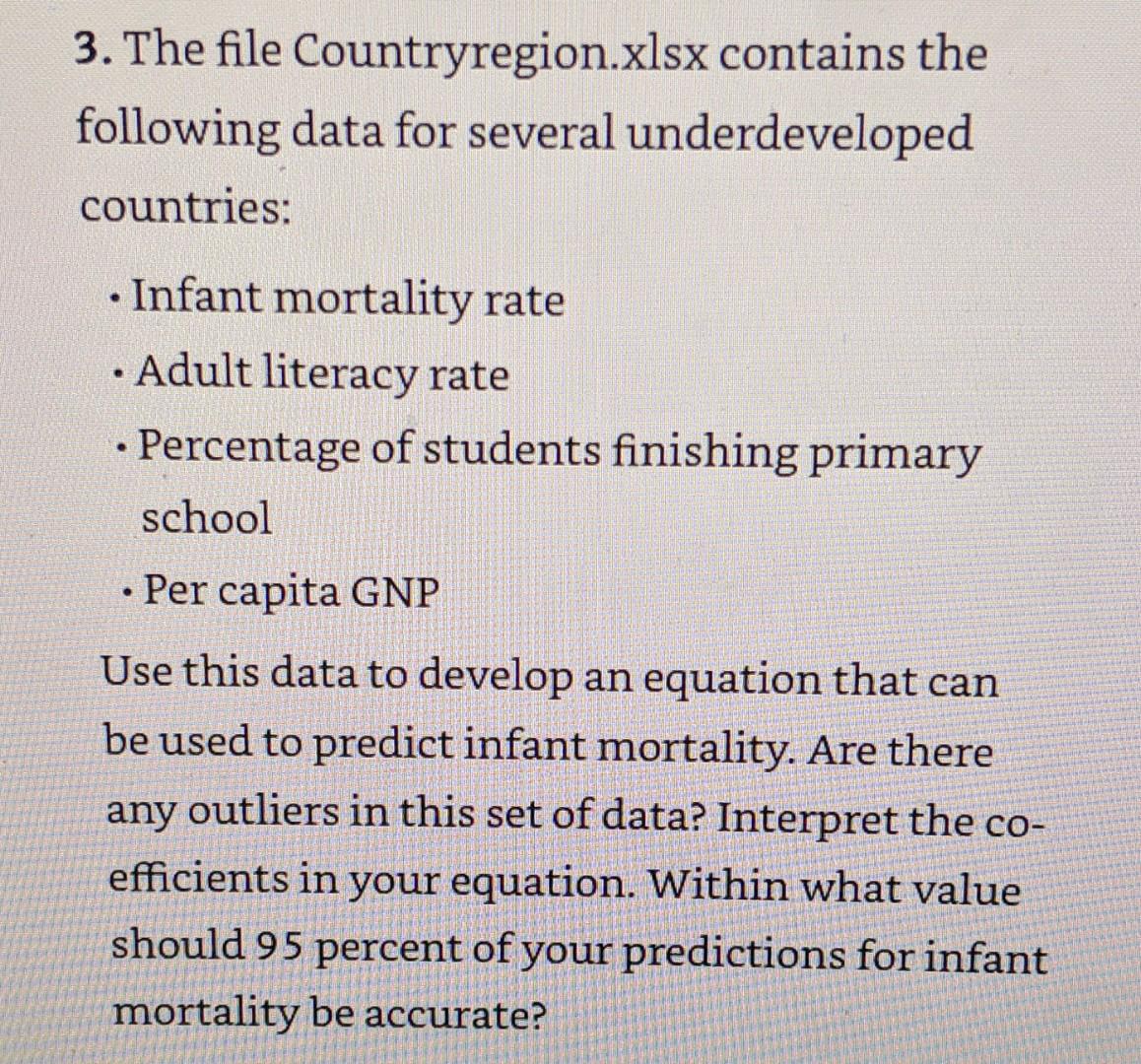 Solved 3. The file Countryregion.xlsx contains the following | Chegg.com