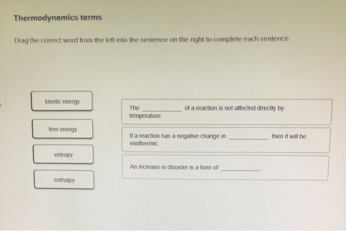 Solved Thermodynamics terms Drag the correct word from the | Chegg.com