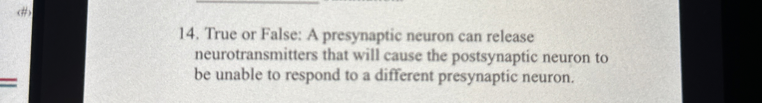 Solved True or False: A presynaptic neuron can | Chegg.com
