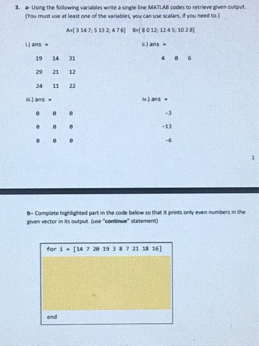 Solved 3. a- Using the following variables write a single | Chegg.com